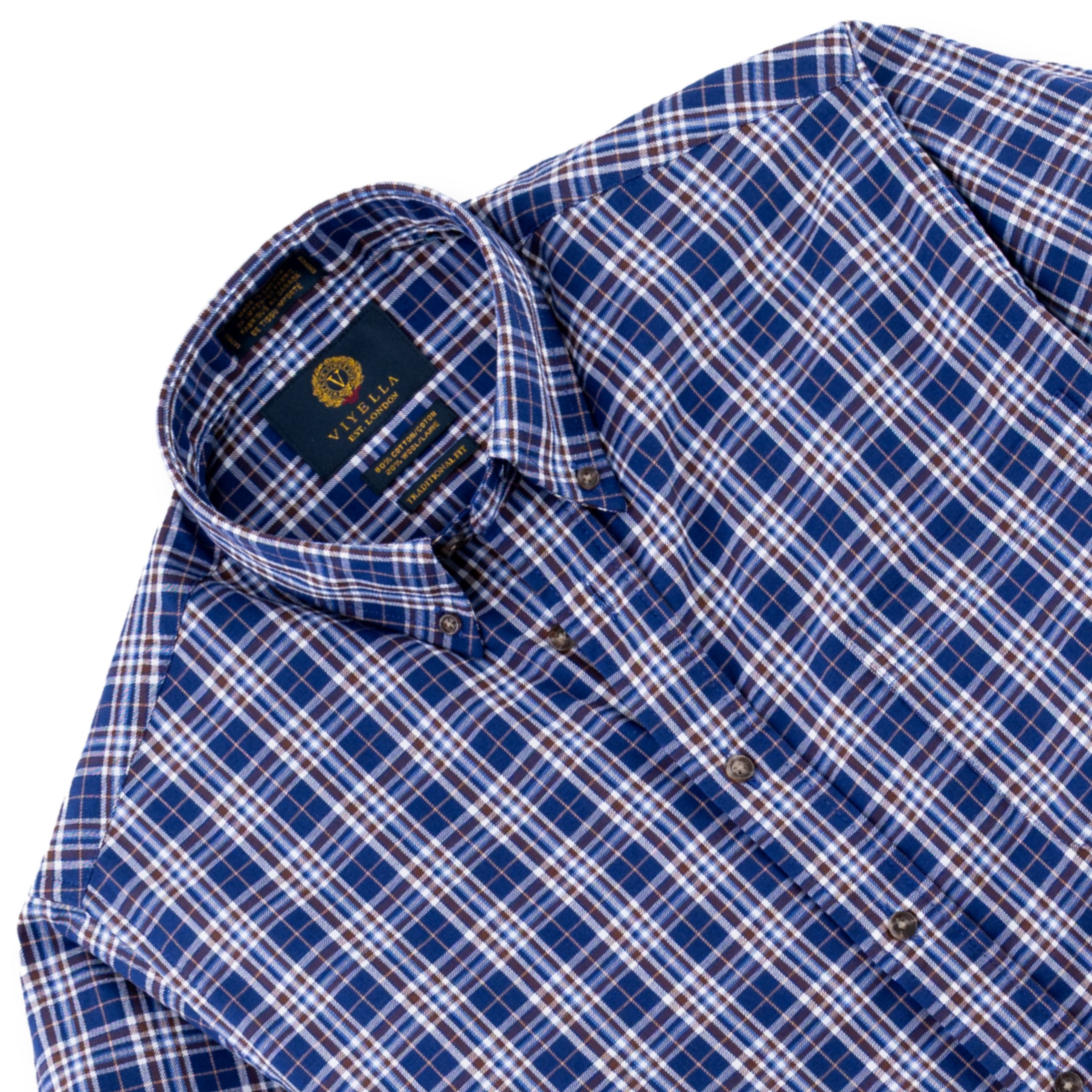 Men’s Viyella Denim Blue Check Shirt | Cotton & Wool Blend | The Lanam Shop